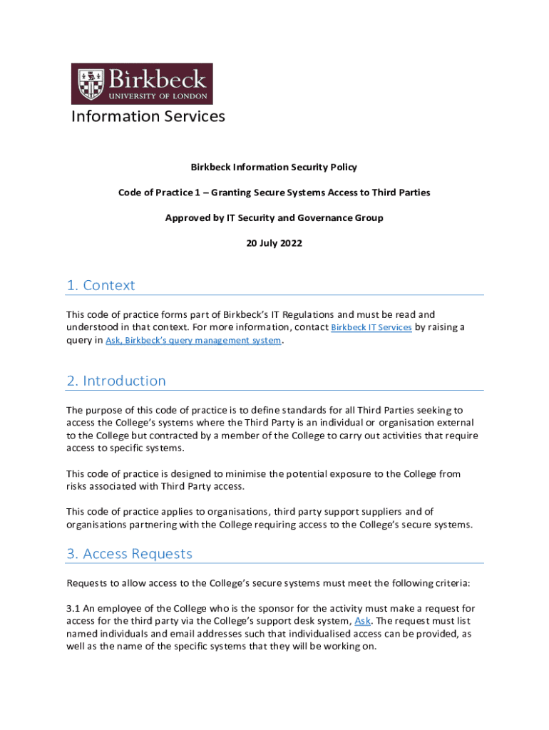 Fillable Online Code of Practice 1 – Granting Secure Systems Access to ...