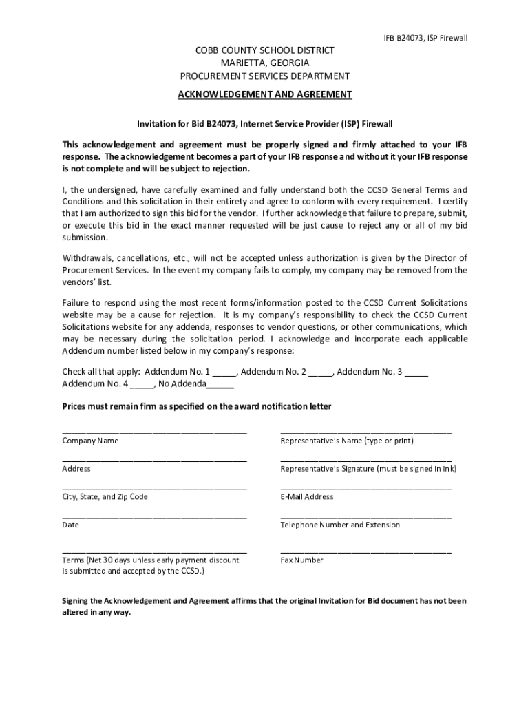 Fillable Online Invitation for Bid B24073, Internet Service Provider (isp) Firewall Fax Email ...