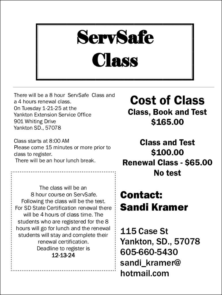 Fillable Online Servsafe Class Registration Fax Email Print - pdfFiller