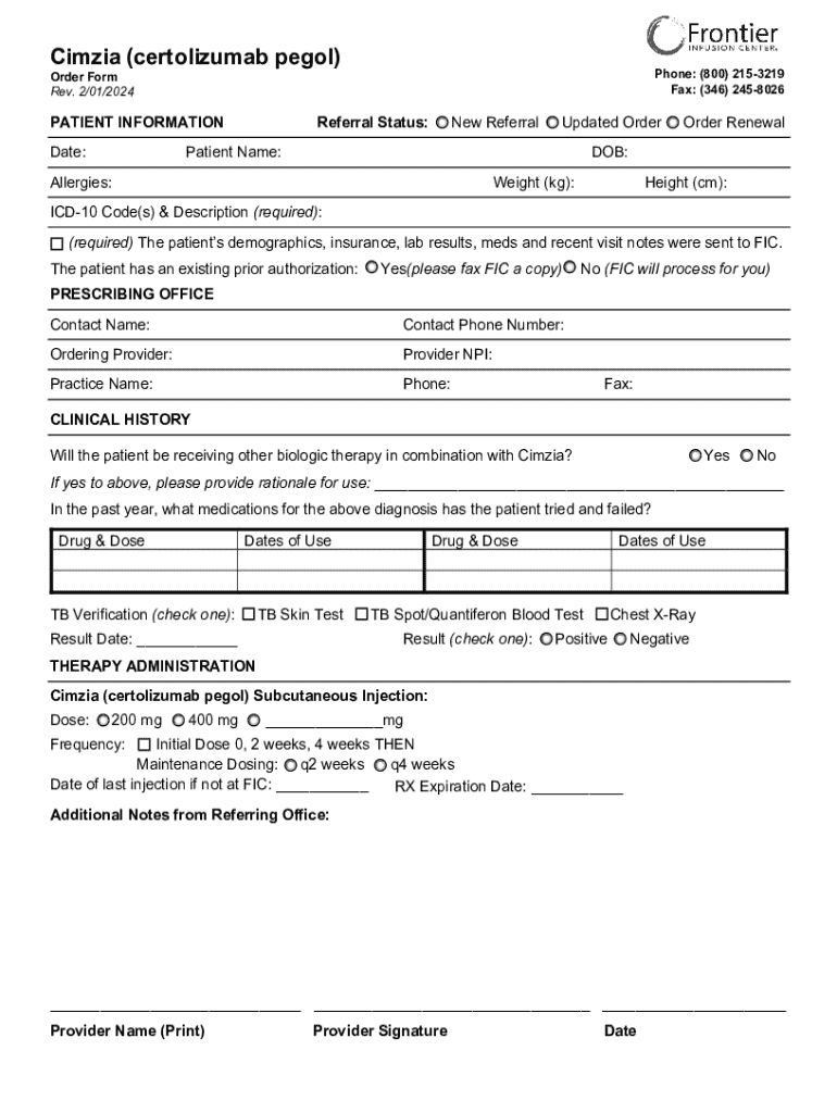 Fillable Online Sending a Referral to Frontier Infusion Center Fax ...