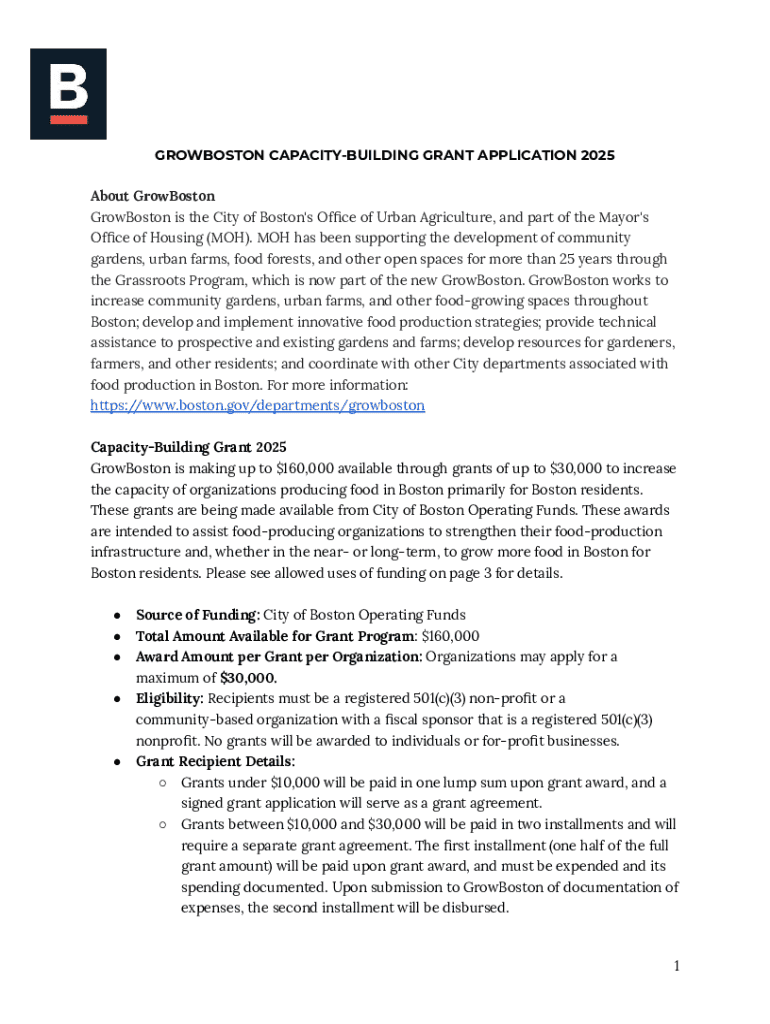 Fillable Online Growboston Capacity-building Grant Application 2025 Fax ...