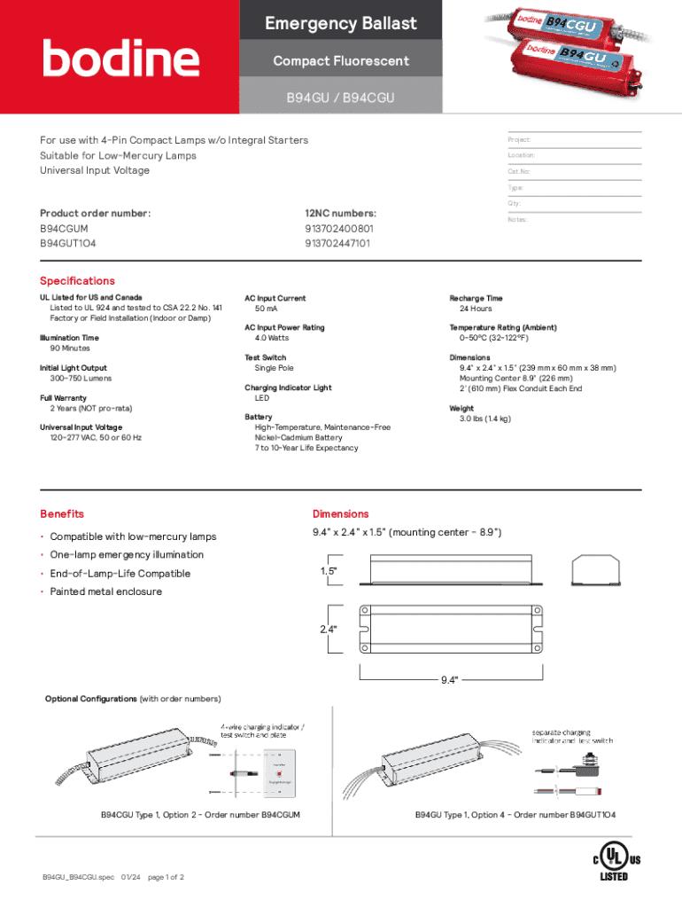 Fillable Online Emergency Ballast Specifications Fax Email Print ...