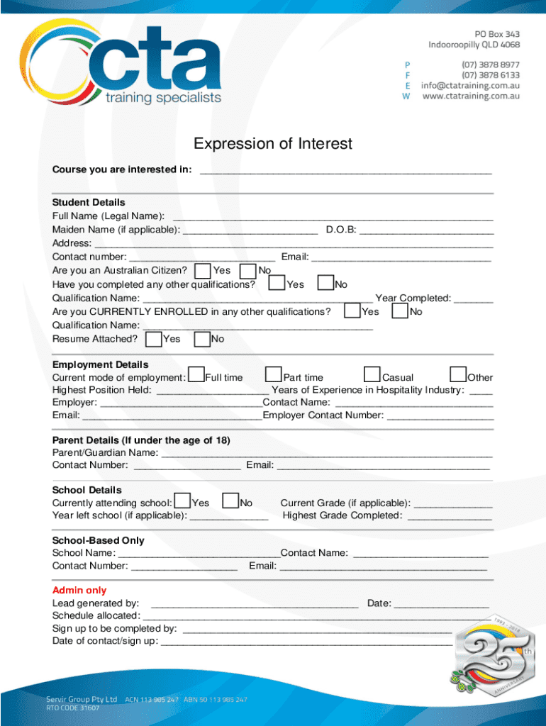Fillable Online Expression of Interest for Course Enrollment Fax Email Print - pdfFiller
