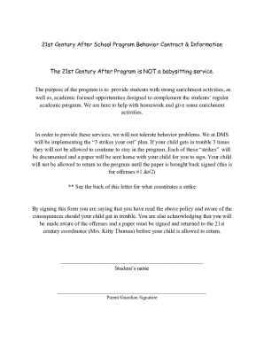 Fillable Online 21st Century After School Program Behavior Contract Fax ...