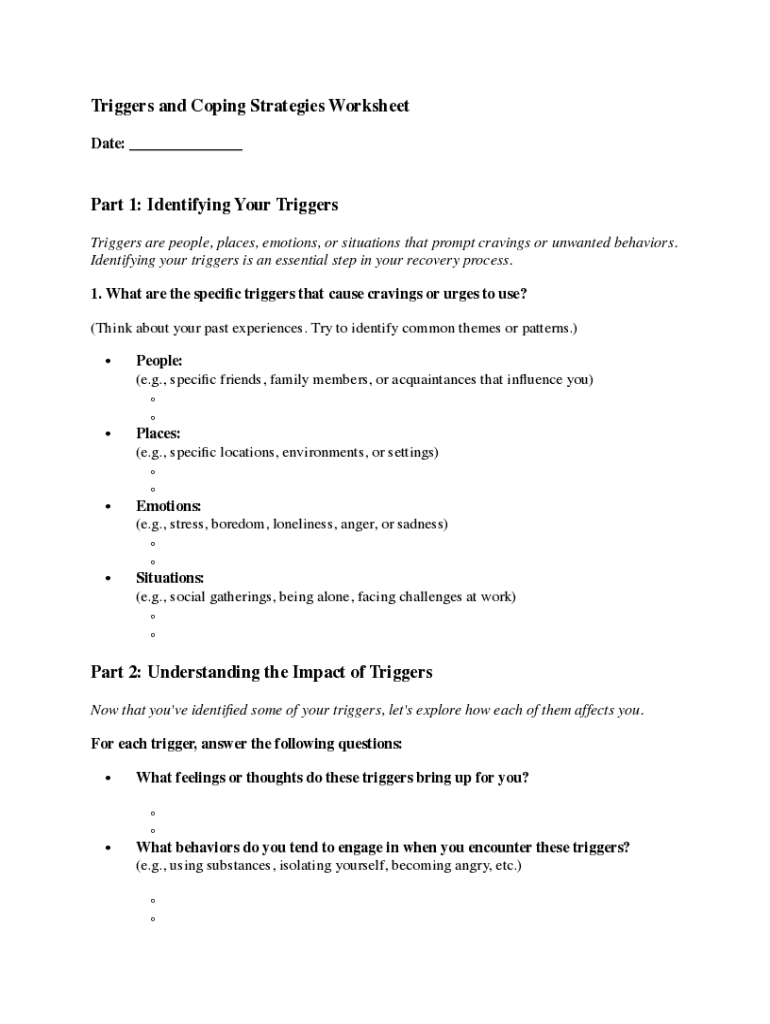 Fillable Online Triggers and Coping Strategies Worksheet Fax Email ...