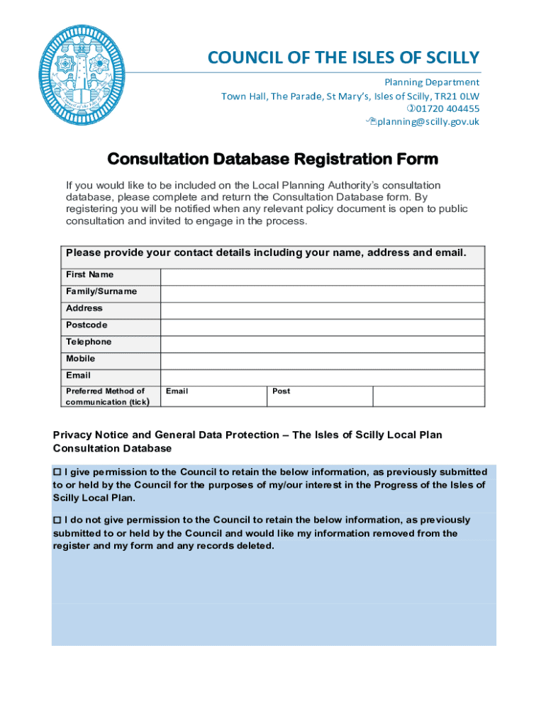 Fillable Online Consultation Database Registration Fax Email Print - pdfFiller