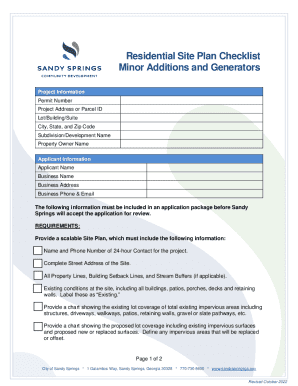 Fillable Online Residential Site Plan Checklist for Minor Additions and Generators Fax Email ...