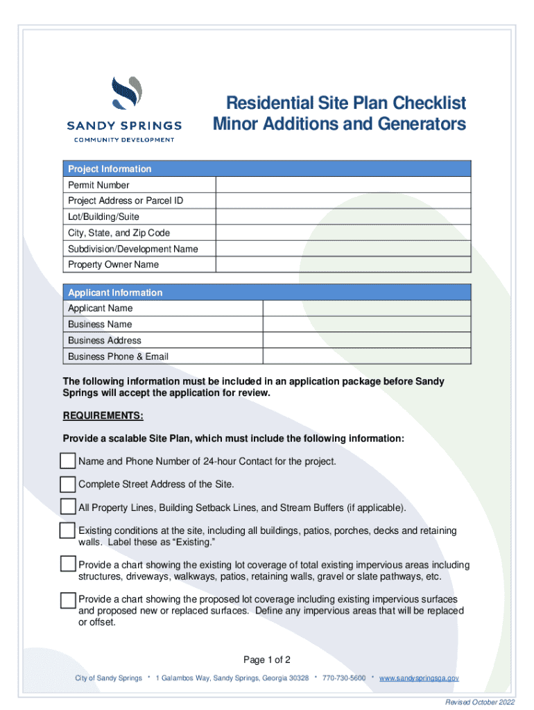 Fillable Online Residential Site Plan Checklist for Minor Additions and Generators Fax Email ...