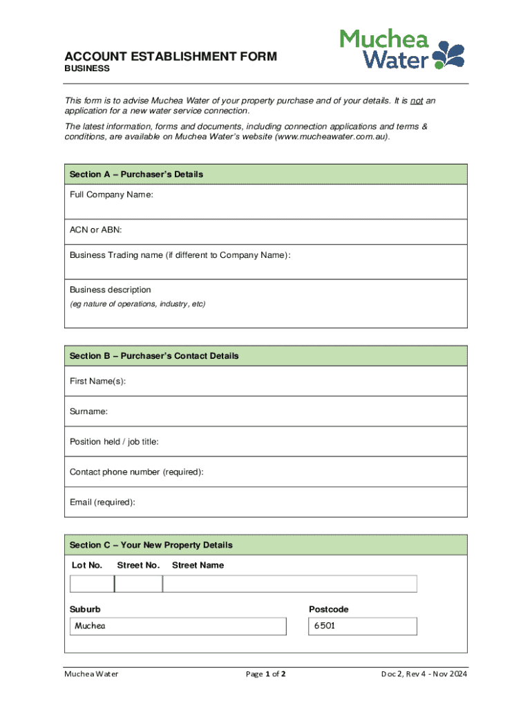 Fillable Online Account Establishment Form - Business Fax Email Print ...