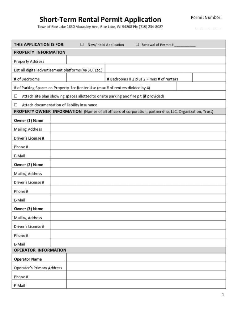 Fillable Online Short-term Rental Permit Application Fax Email Print - pdfFiller