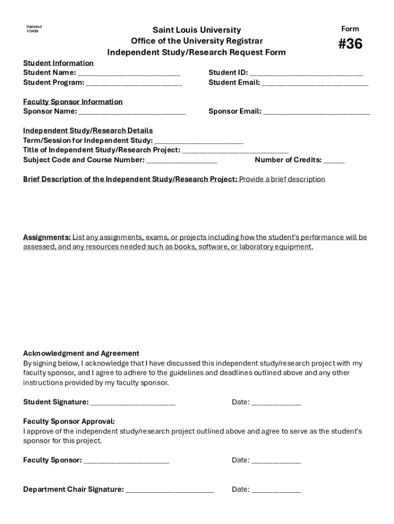 Fillable Online Saint Louis University Independent Study/research Request Fax Email Print ...