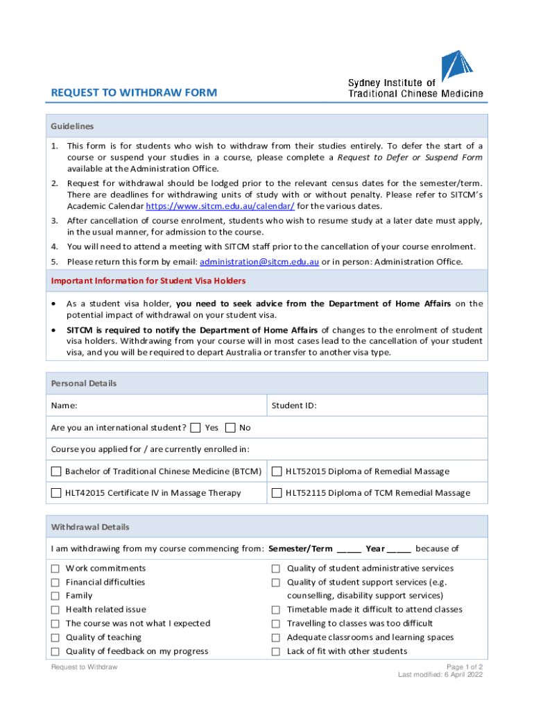 Fillable Online Request to Withdraw From Course Fax Email Print - pdfFiller