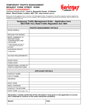 Fillable Online Temporary Traffic Management Order - Application Form ...