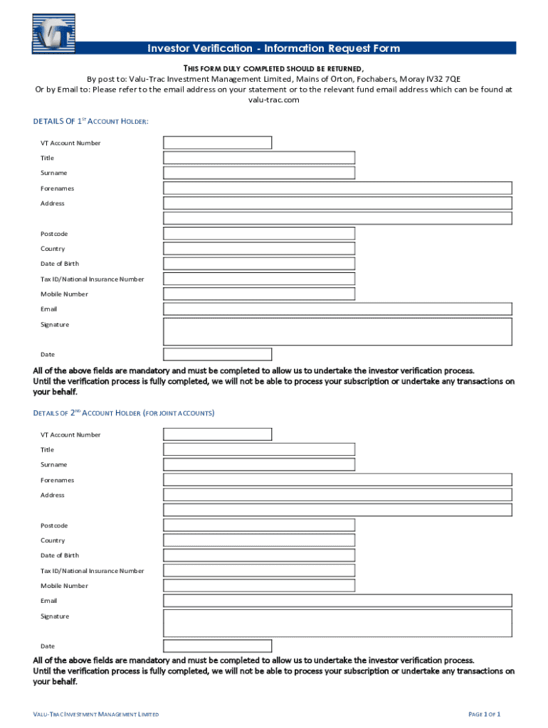 Fillable Online Investor Verification - Information Request Form Fax Email Print - pdfFiller