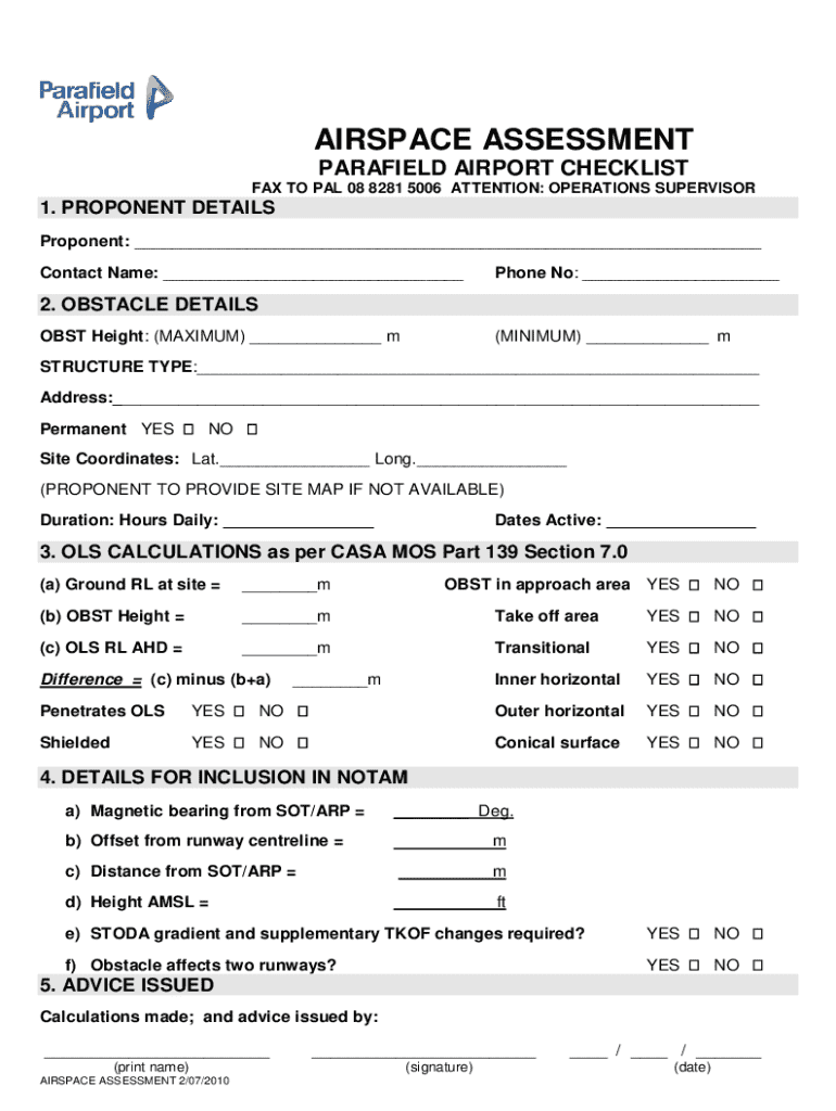 Fillable Online Parafield Airport Checklist Fax Email Print - pdfFiller