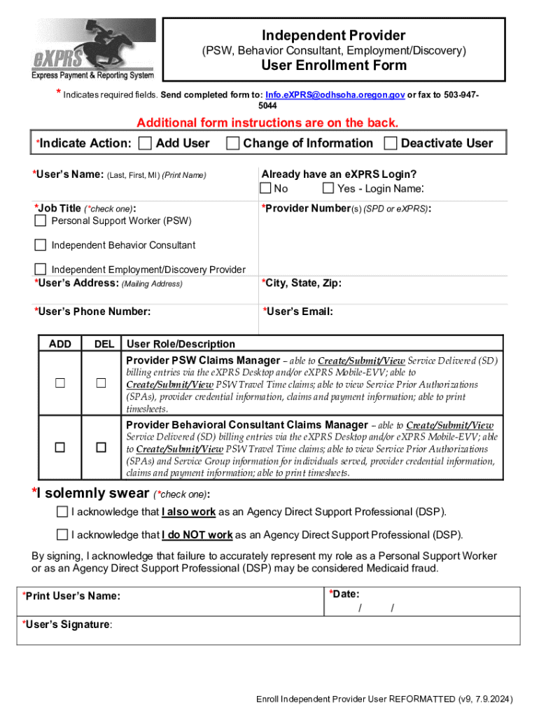 Fillable Online Independent Provider User Enrollment Fax Email Print - pdfFiller