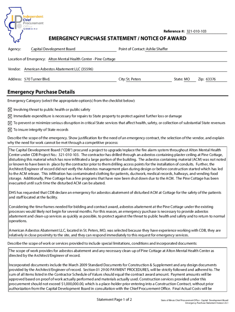 Fillable Online Emergency Purchase Statement for Asbestos Abatement Fax Email Print - pdfFiller
