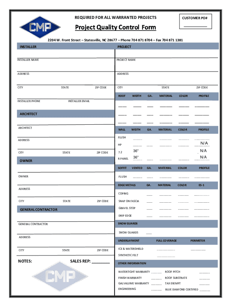 Fillable Online Project Quality Control Form Fax Email Print - pdfFiller