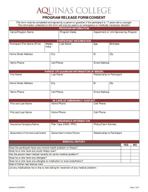 Fillable Online Program Release Form/consent Fax Email Print - pdfFiller