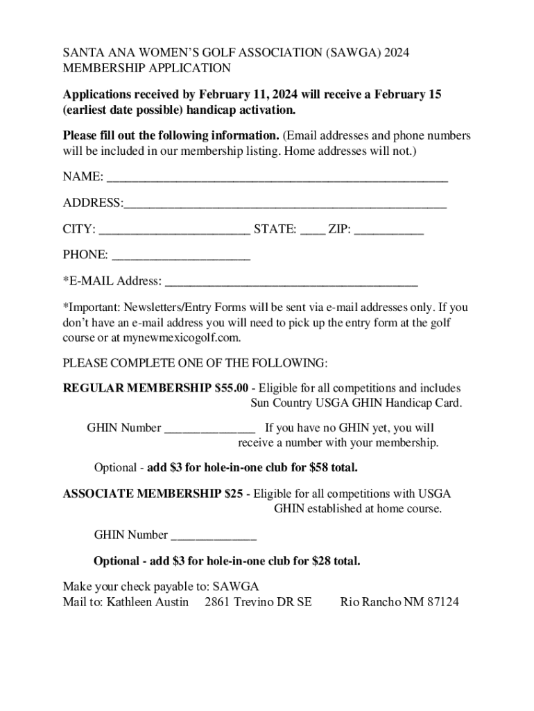 Fillable Online Santa Ana Women’s Golf Association 2024 Membership ...