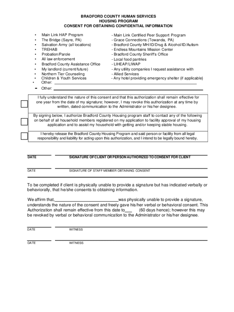 Fillable Online Bradford County Human Services - Housing Assistance ...