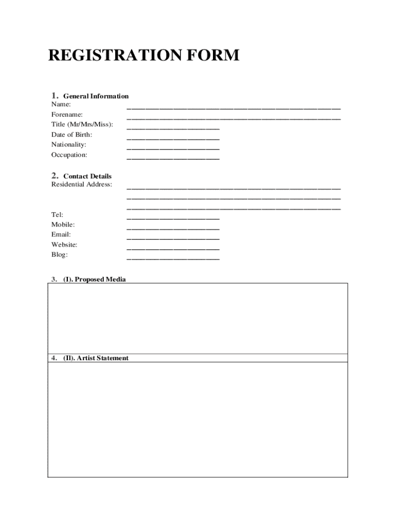 Fillable Online Artist Registration Form Fax Email Print - pdfFiller
