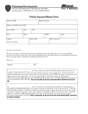 Fillable Online Vehicle Impound Release Form Fax Email Print - pdfFiller