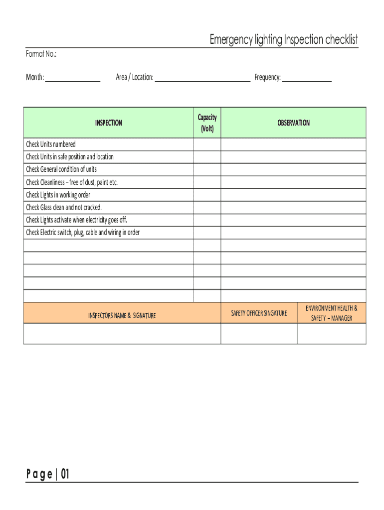 Emergency Lighting Inspection Checklist: Fill out & sign online | DocHub