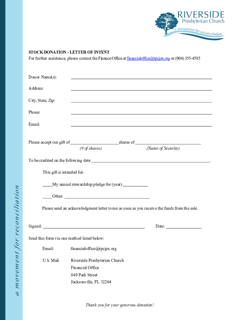 Fillable Online Stock Donation - Letter of Intent Fax Email Print ...