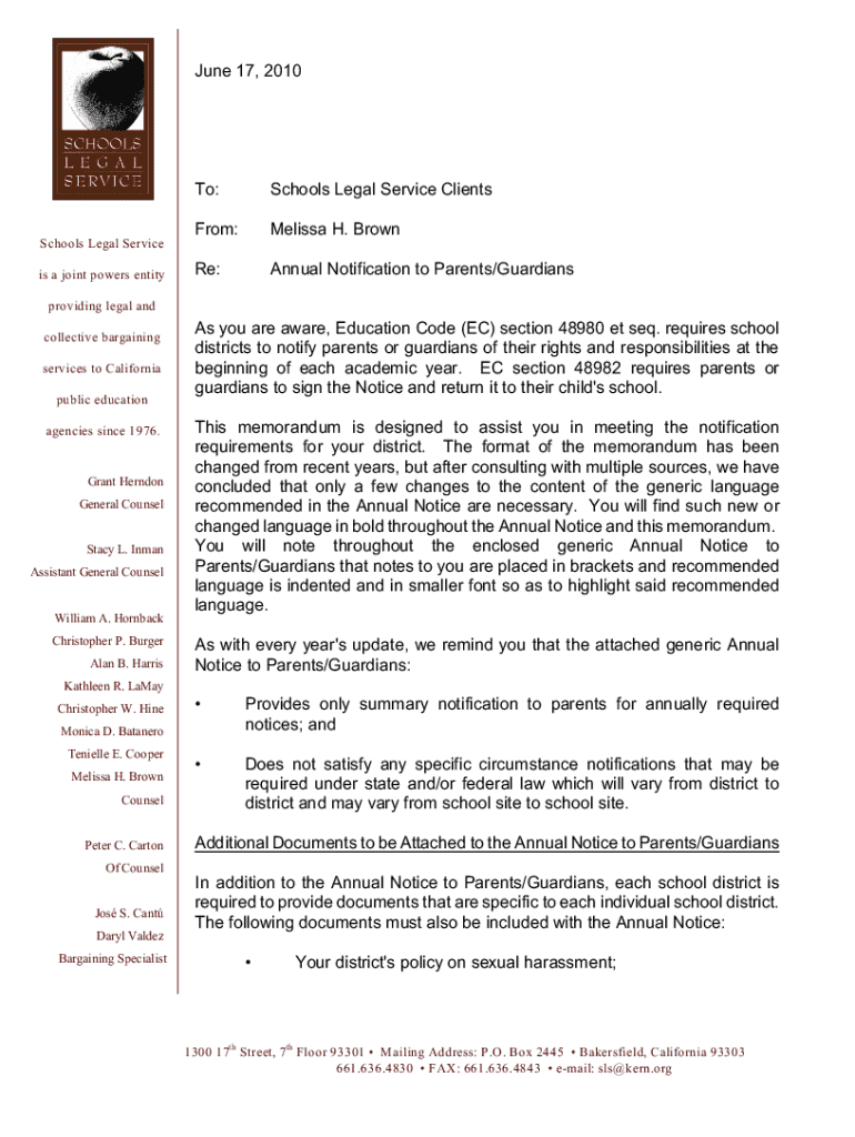 Fillable Online Annual Notification to Parents/guardians Fax Email ...