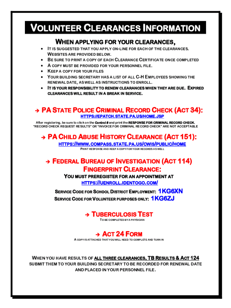 Fillable Online Volunteer Clearances Information Fax Email Print ...