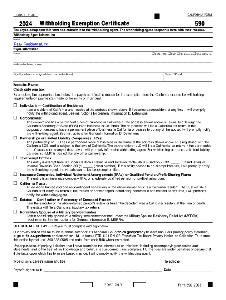 Fillable Online Withholding Exemption Certificate Fax Email Print ...