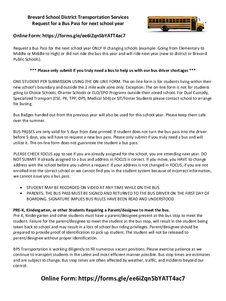 Fillable Online Brevard School District Transportation Services - Bus ...