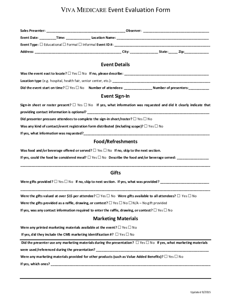 Fillable Online Viva Medicare Event Evaluation Form Fax Email Print ...