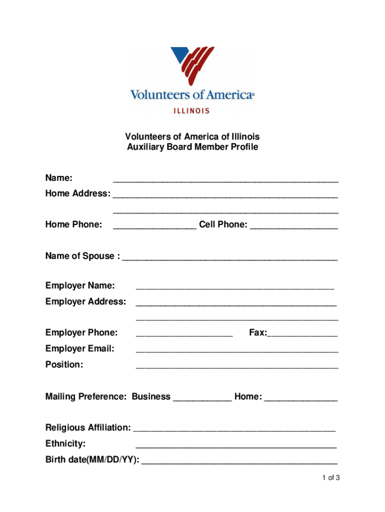 Fillable Online Volunteers of America of Illinois Auxiliary Board ...