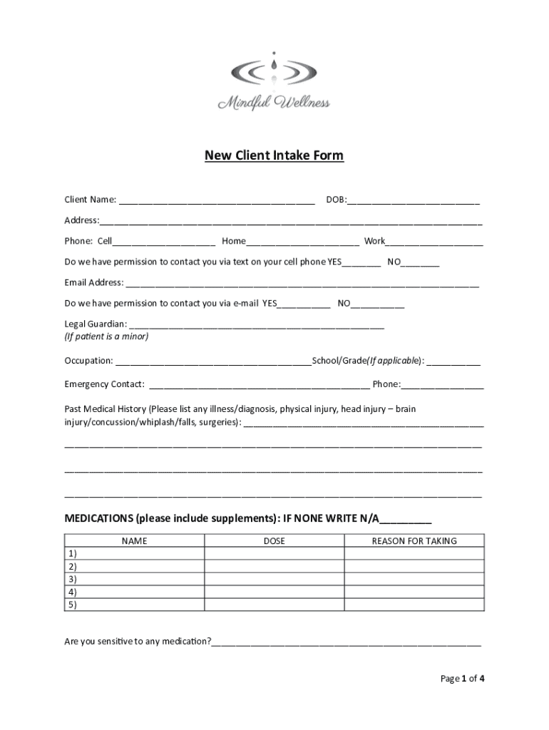 Fillable Online New Client Intake Form Fax Email Print - pdfFiller