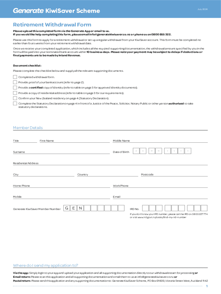 Fillable Online Kiwisaver Scheme - Retirement Withdrawal Form Fax Email Print - pdfFiller