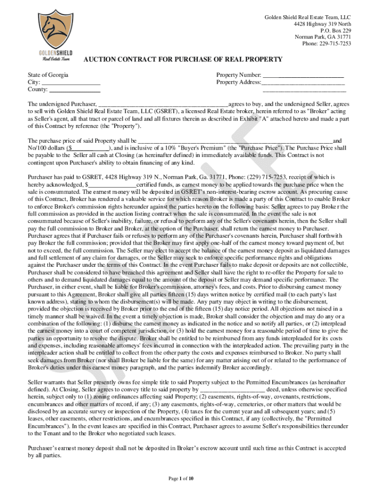 Fillable Online Auction Contract for Purchase of Real Property ...
