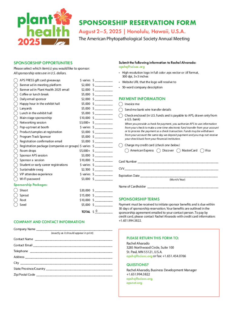 Fillable Online Sponsorship Opportunities at the American Phytopathological Society Annual ...