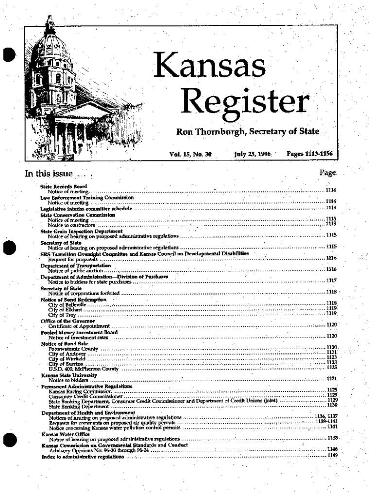 Fillable Online Kansas Register Vol. 15 No. 30 Fax Email Print - pdfFiller