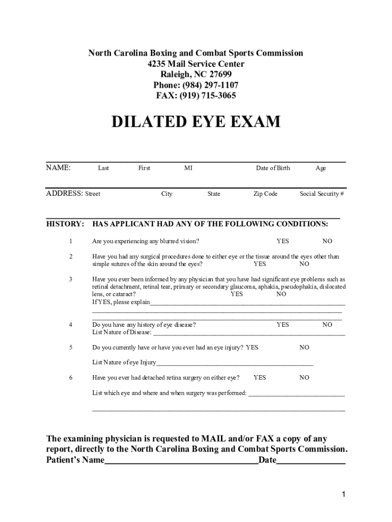 Fillable Online North Carolina Boxing and Combat Sports Commission ...