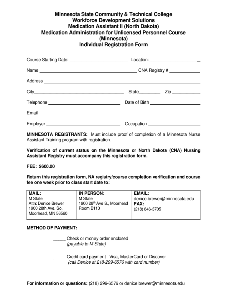 Fillable Online Medication Administration for Unlicensed Personnel Course (minnesota) Fax Email ...