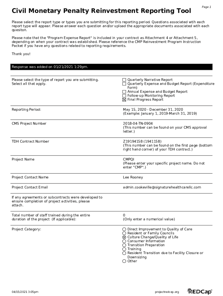 Fillable Online Civil Monetary Penalty Reinvestment Reporting Fax Email ...