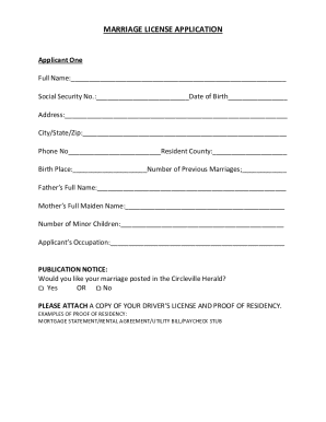 Fillable Online Marriage License Application Form Fax Email Print ...