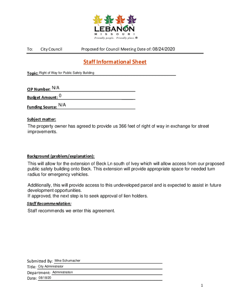 Fillable Online Topic: Right of Way for Public Safety Building Fax Email Print - pdfFiller