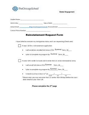 Fillable Online Reinstatement Request for F-1 Visa Students Fax Email Print - pdfFiller