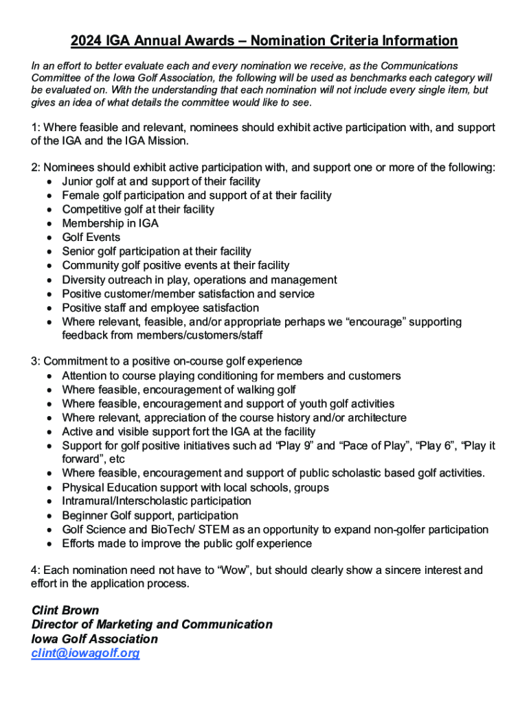 Fillable Online 2024 Iga Annual Awards – Nomination Criteria Information Fax Email Print - pdfFiller