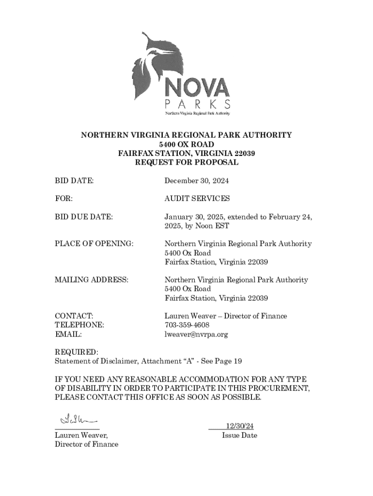 Fillable Online Northern Virginia Regional Park Authority - Request for Proposal for Audit ...