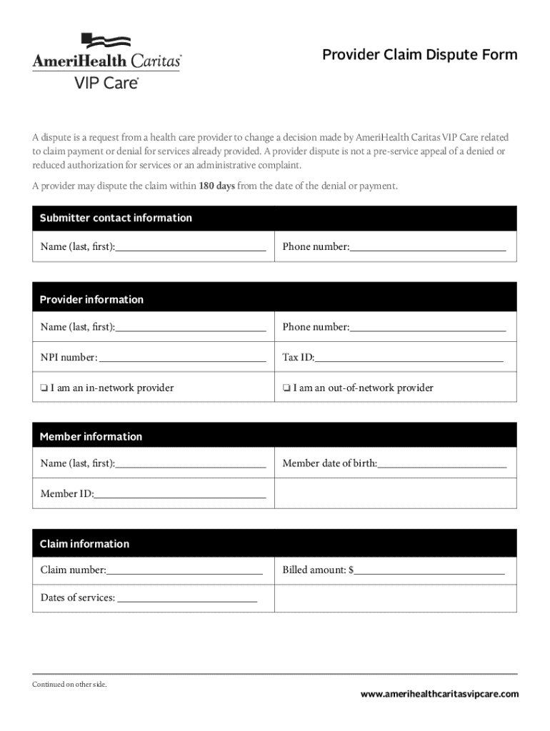 Fillable Online Provider Claim Dispute Form Fax Email Print - pdfFiller