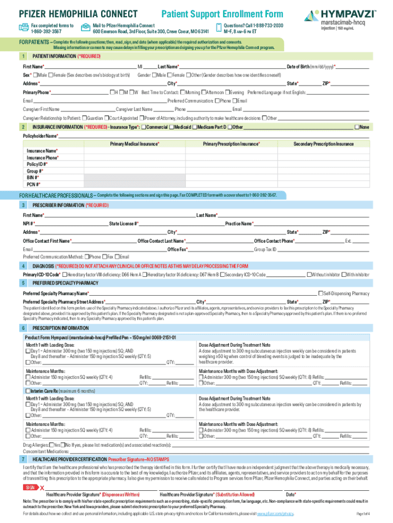 Fillable Online Pfizer Hemophilia Connect Fax Email Print - pdfFiller